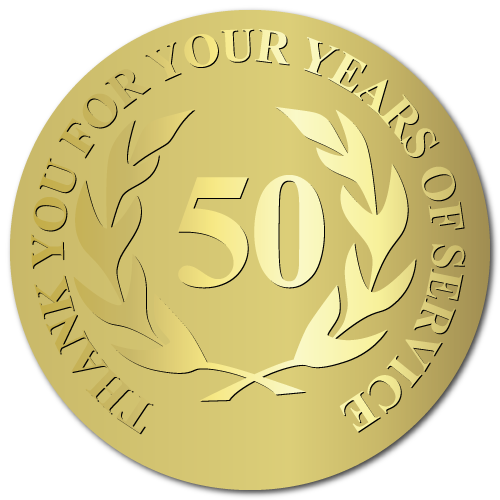 50 Years of Service, Foil Stamped & Embossed Award Labels