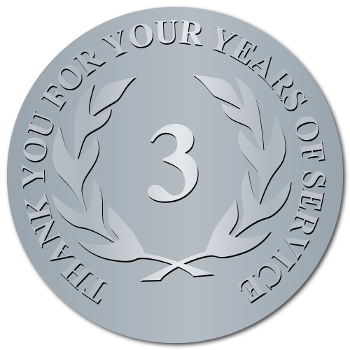 3 Years of Service, Foil Stamped & Embossed Award Labels