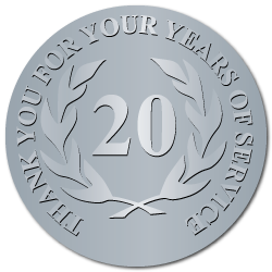 20 Years of Service, Foil Stamped & Embossed Award Labels
