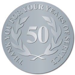 50 Years of Service, Foil Stamped & Embossed Award Labels