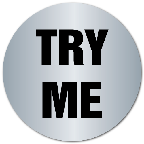 "TRY ME" Shiny Silver Foil Circle Stickers